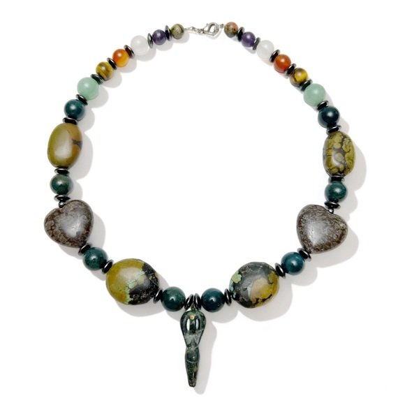 Jewelry | Multicolor Polished Stone Bead Carved Goddess Female Figure ...